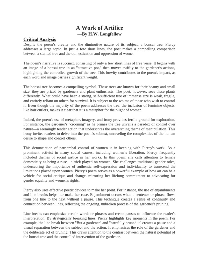 Analysis of "A Work of Artifice" | PDF | Poetry