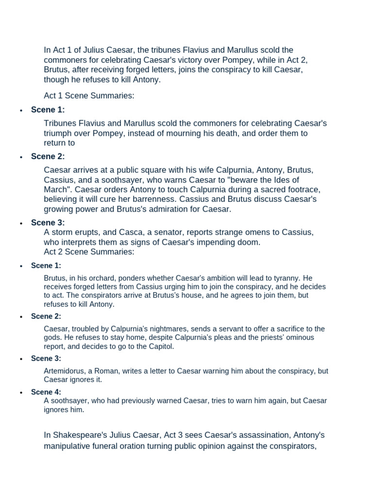 Julius Caesar Act 1 Summary | PDF | Mark Antony | Julius Caesar