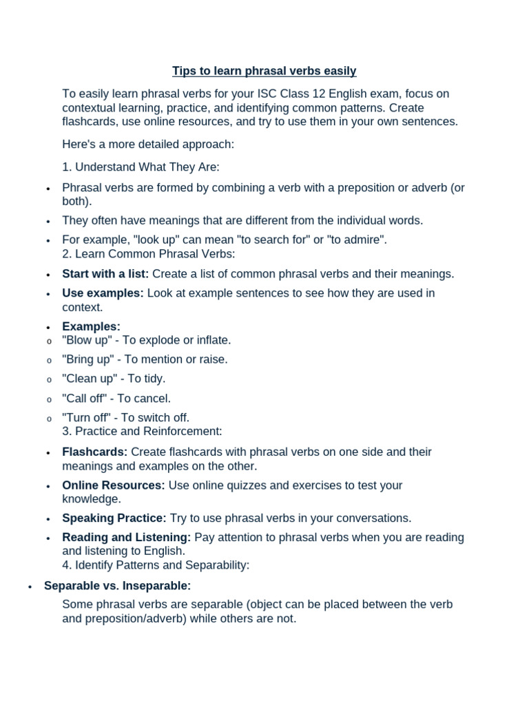 Effective Tips for Learning Phrasal Verbs | PDF | English Language | Verb
