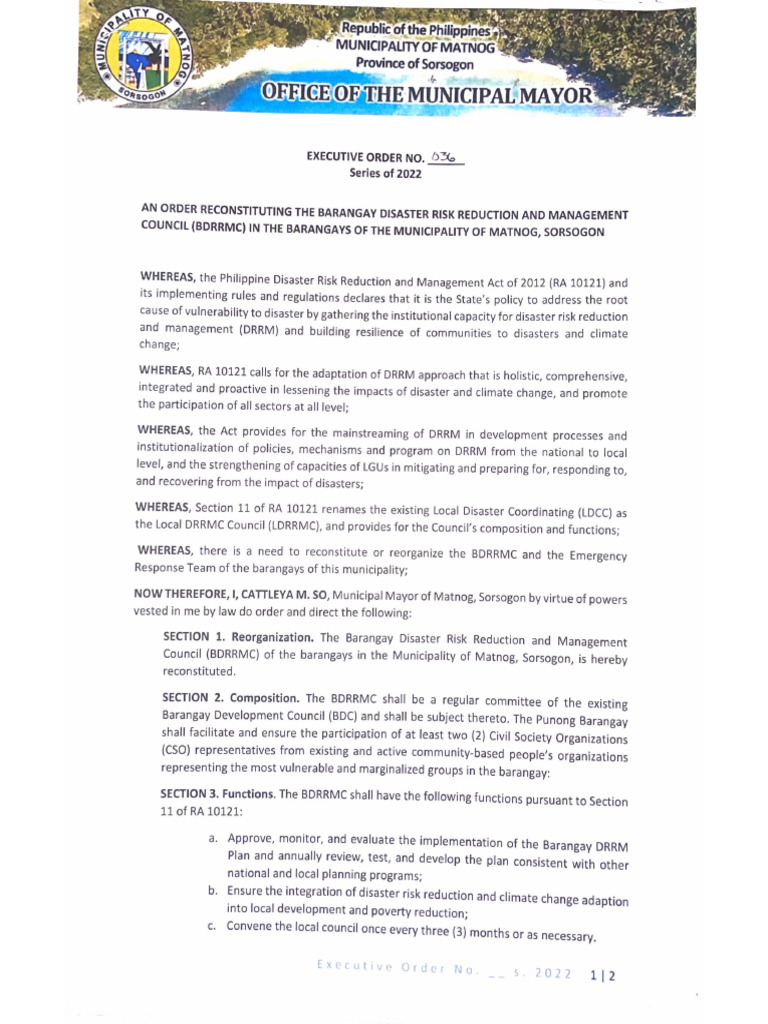 Executive Order BDRRMC Reconstitution | PDF