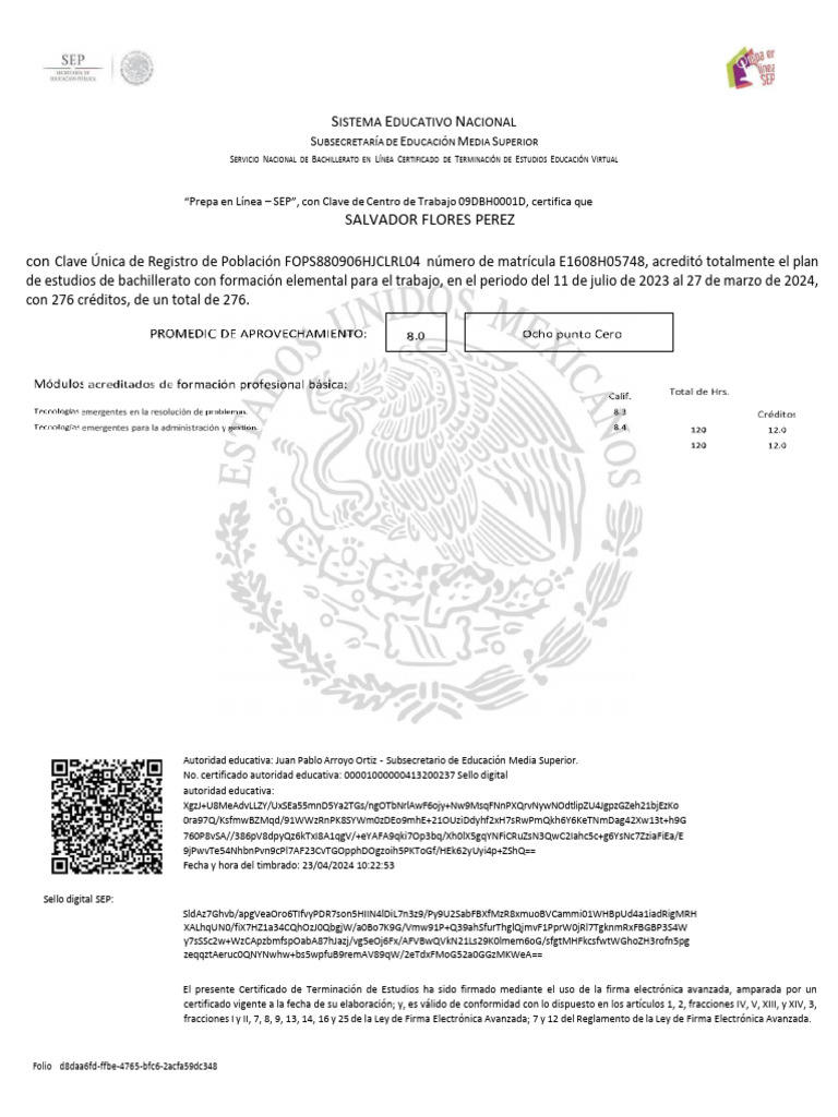CERTIFICADO SALVADOR 1 | PDF | Plan de estudios