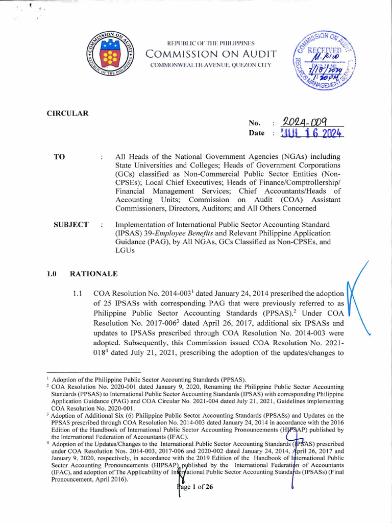 Coa Circular No. 2024 - 009 - 0001 | PDF | Accounting | Business Economics