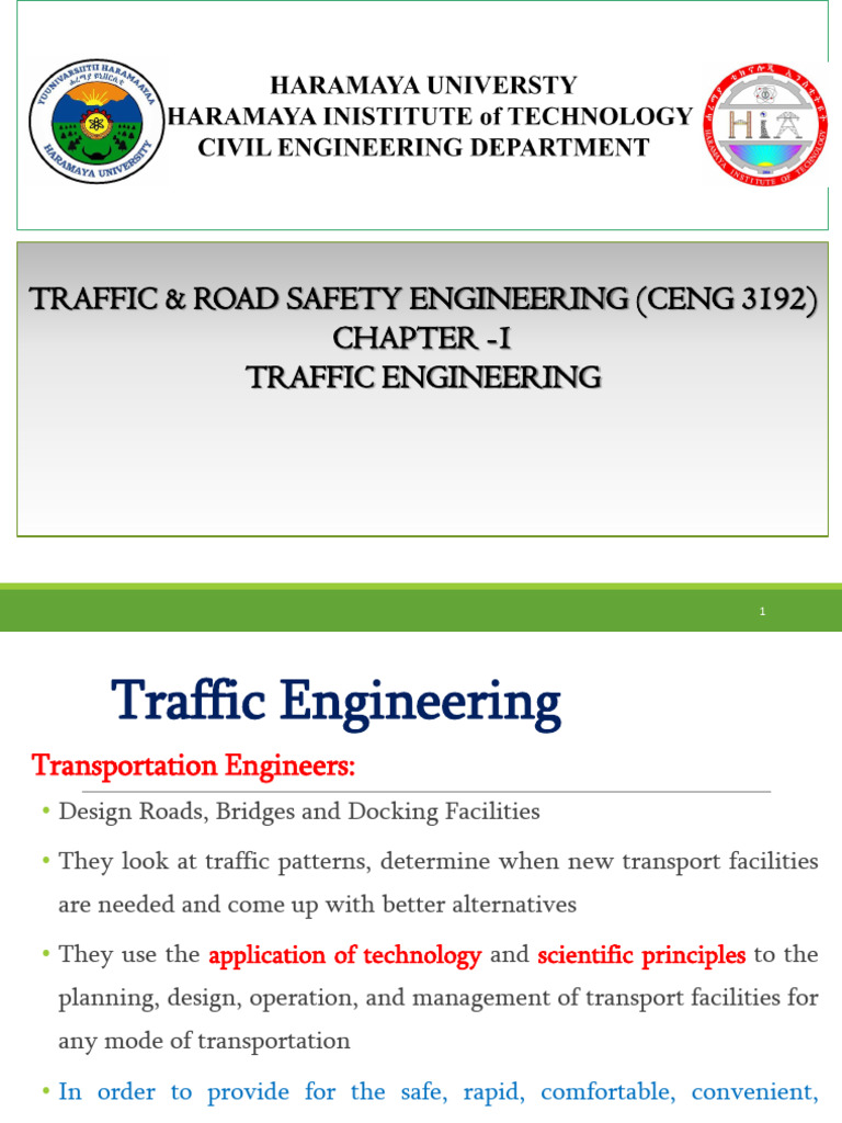 CH-1&2 Traffic and Road Safety Engineering | PDF | Traffic | Transport