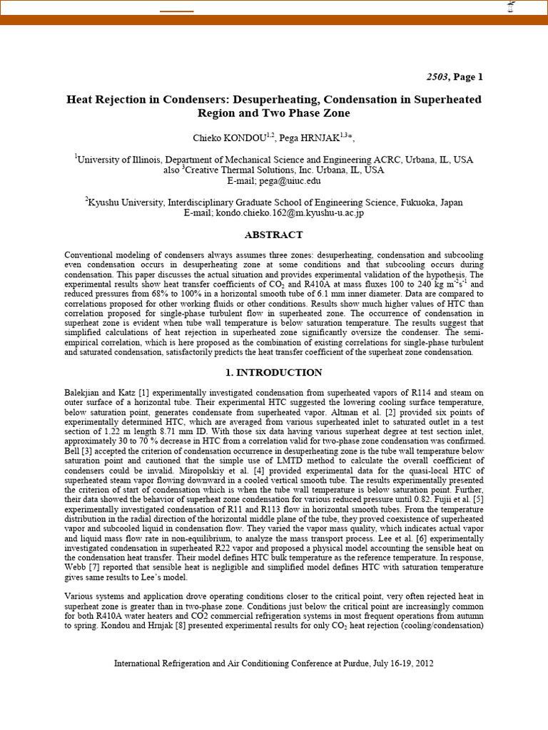 Heat Rejection in Condensers - Desuperheating, Condensation in ...