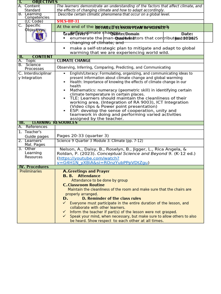 DLP 1-Earthscie9 Climatechange | PDF | Climate | Climate Change