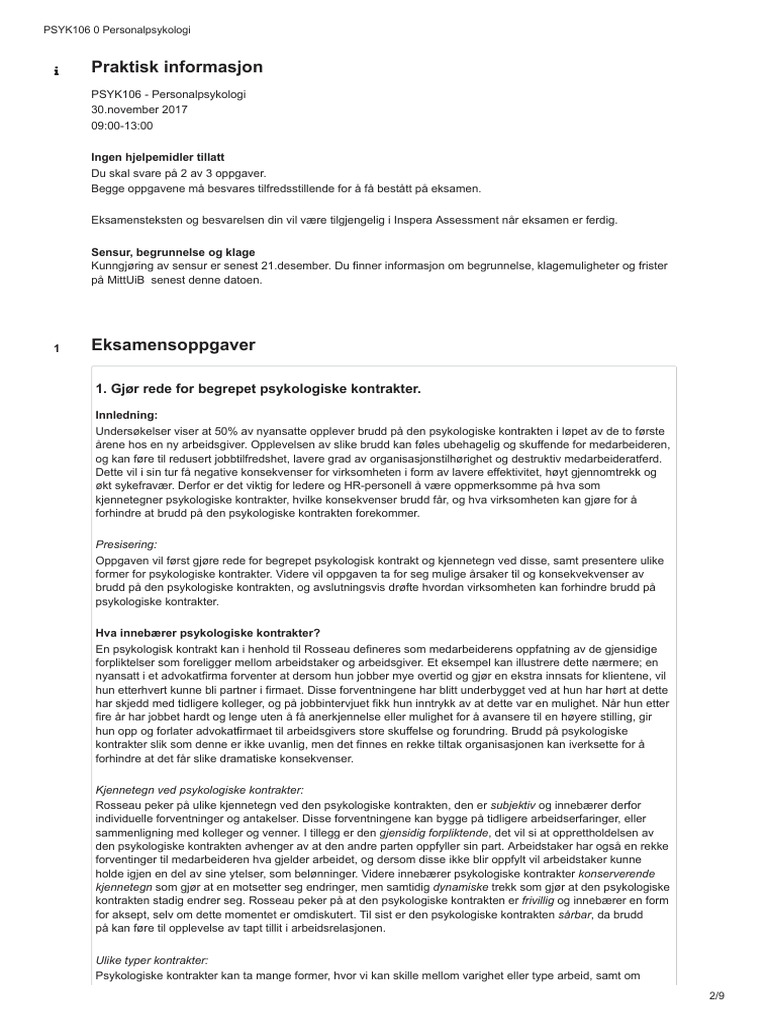 PSYK106 Eksamensbesvarelse 1 | PDF