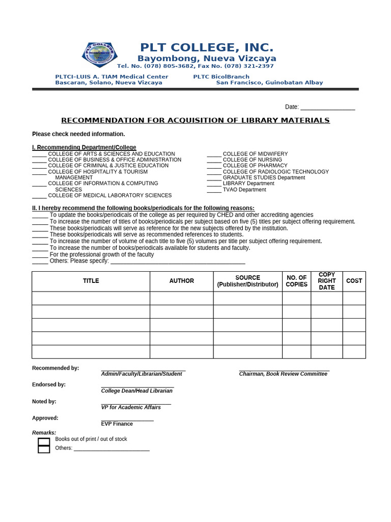 Recommendation Form | PDF | Health Care