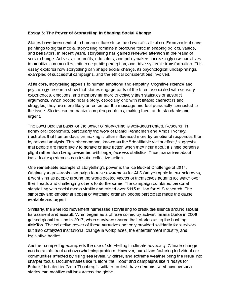 Essay 3 - The Power of Storytelling in Shaping Social Change | PDF ...