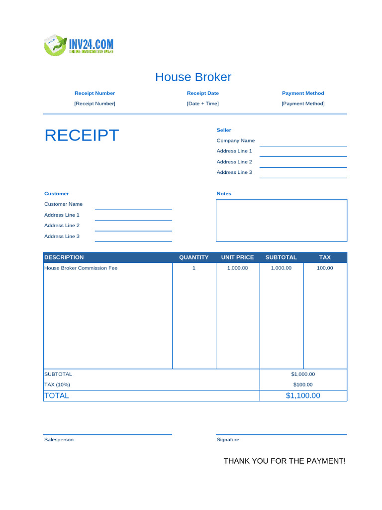 House Broker Commission Receipt | PDF