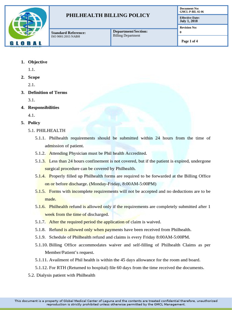 Gmcl-P-Bil-02-06 Philhealth Billing Policy | PDF | Birth Certificate