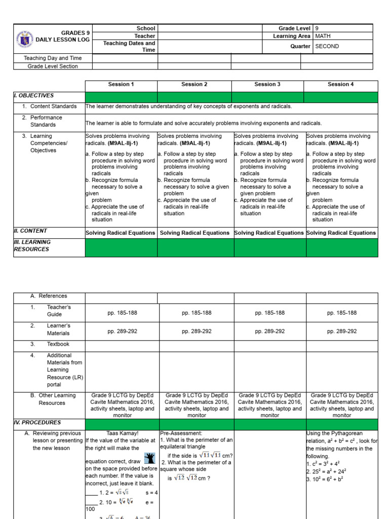 Grade 9 Math Lesson on Radicals | PDF | Area | Sphere