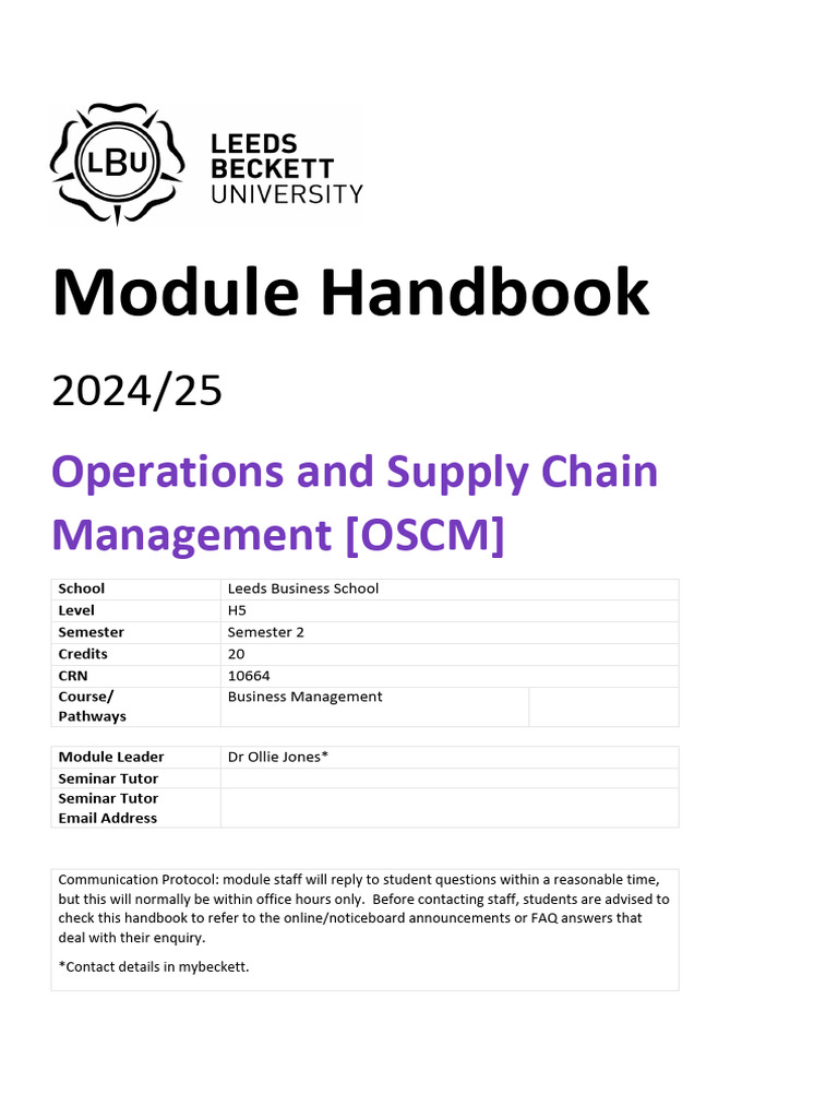 20245 Module Handbook (OSCM S2 ) - V2 Final | PDF | Spreadsheet | Lecture