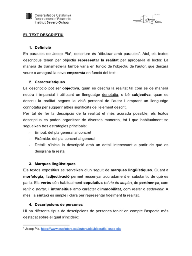 El Text Descriptiu I Narratiu | PDF