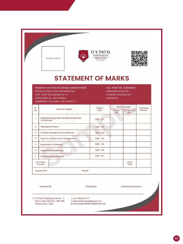 Marksheet Sample | PDF