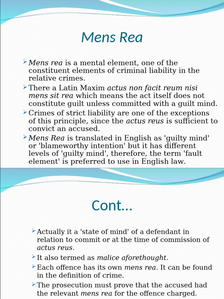 Elements of Crime-Mens Rea | PDF | Mens Rea | Element (Criminal Law)