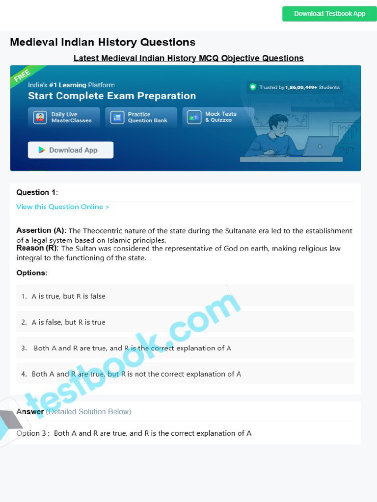 MCQ On Medieval Indian History 5fc4222fa1bc541cc2ffba85 | PDF