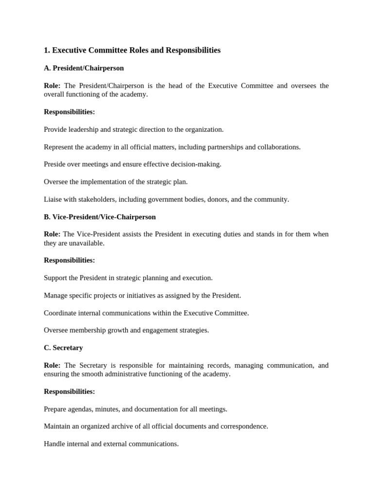 Executive Committee Role | PDF | Committee | Strategic Planning