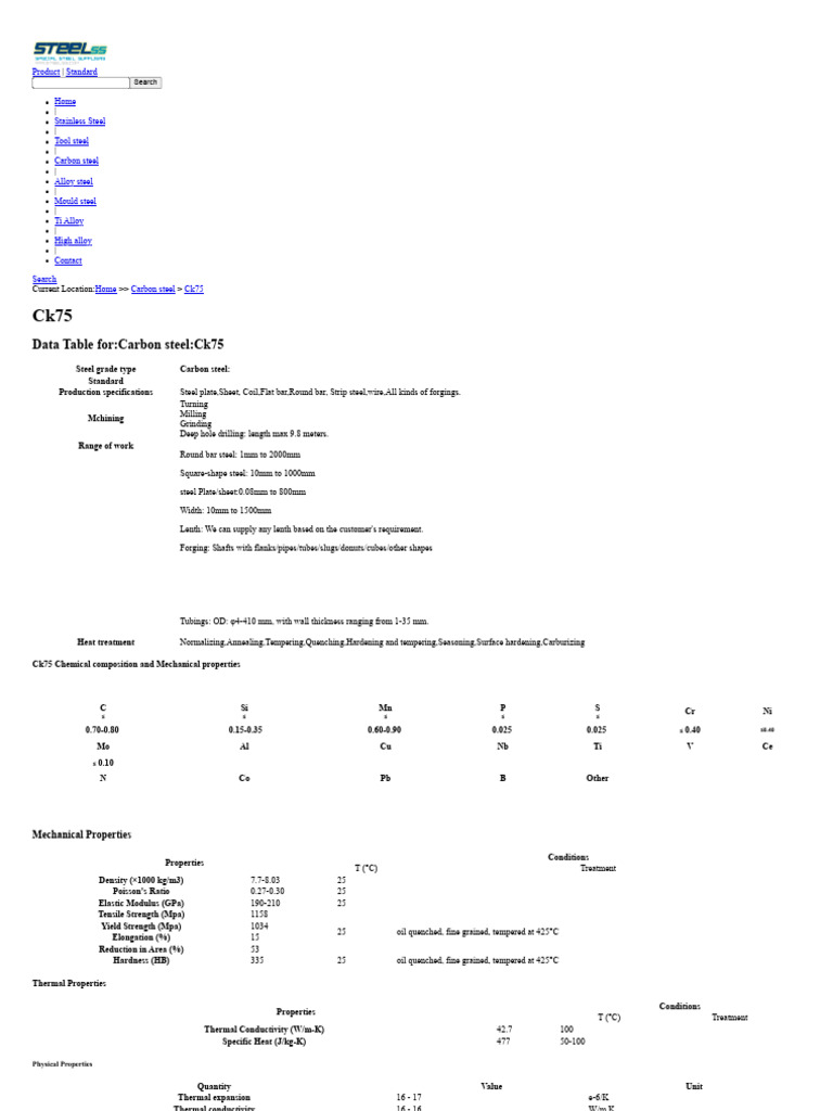 Ck75 Steel Plate, Ck75 Sheet, Ck75 Coil - Carbon Steel | PDF | Steel ...