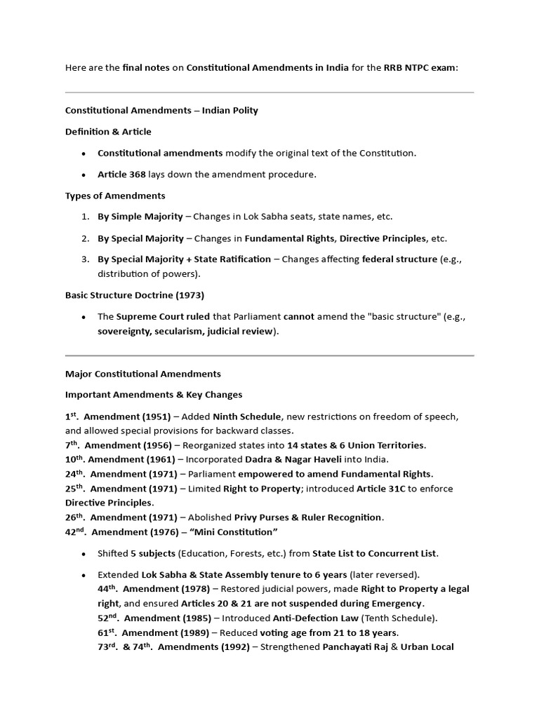 Constitutional Amendments in India | PDF | Political Science | Government