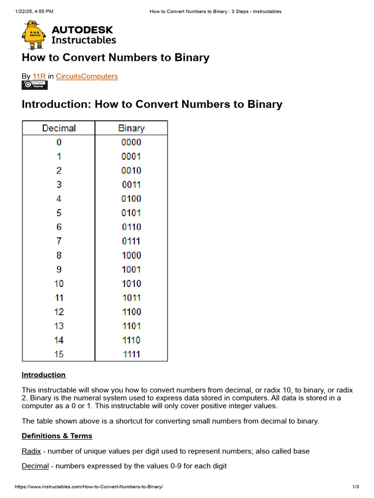 Convert Decimal to Binary Guide | PDF | Decimal | Numbers