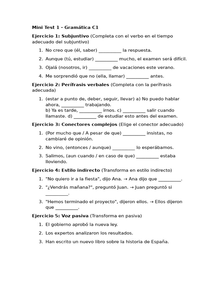Mini Test 1 C1 Español | PDF