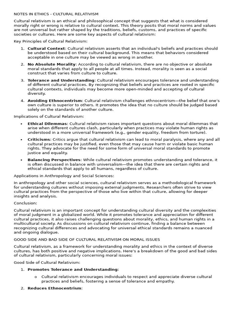 Notes in Ethics Cultural Relativism | PDF | Relativism | Morality