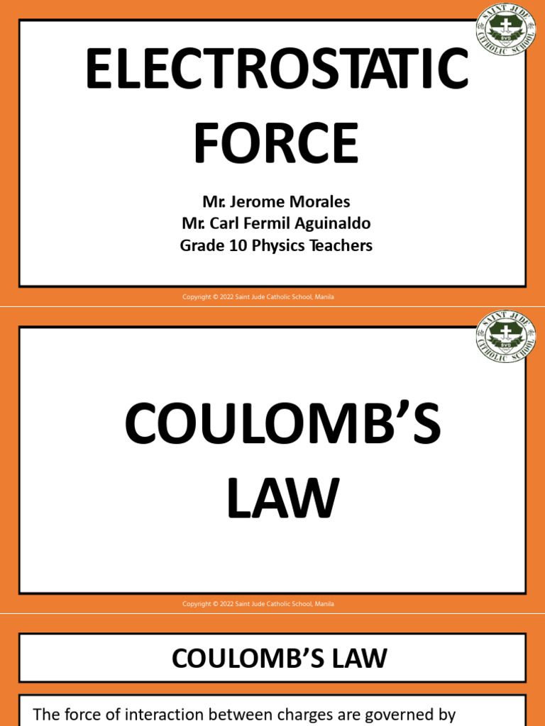 Lesson 20 - Electrostatic Force | PDF | Force | Quantity