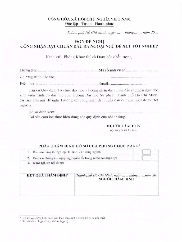 Mau Don Xin Mien Hoc Mien Thi Ngoai Ngu - K48 Ve Sau | PDF