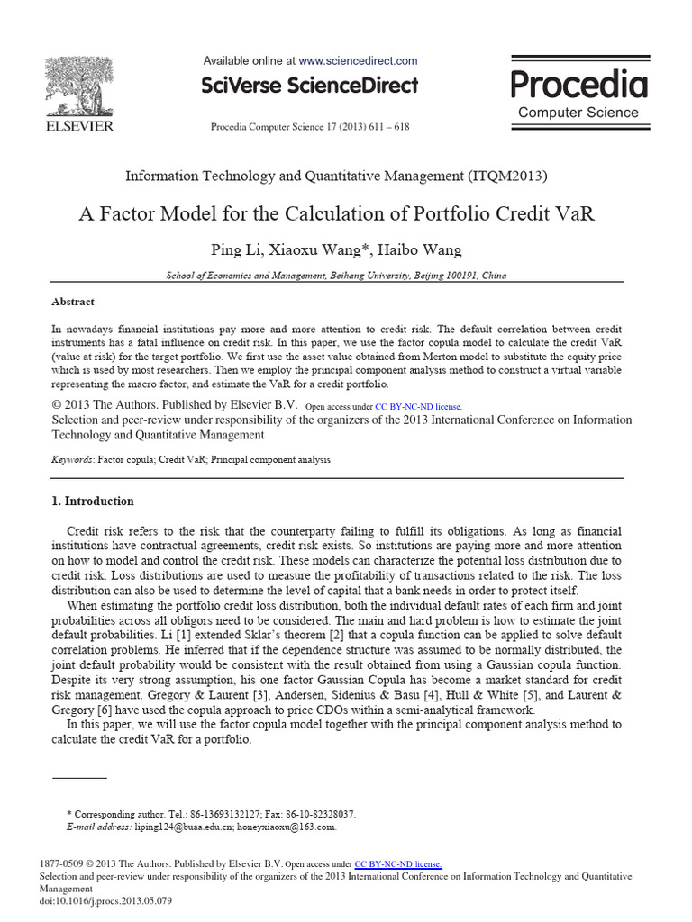 A Factor Model for the Calculation of Portfolio Credit VaR | PDF ...