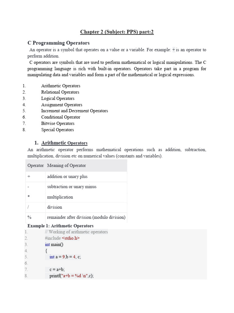 03chapter2 Part2 C Opeartors | PDF | Integer (Computer Science) | Mathematical Notation