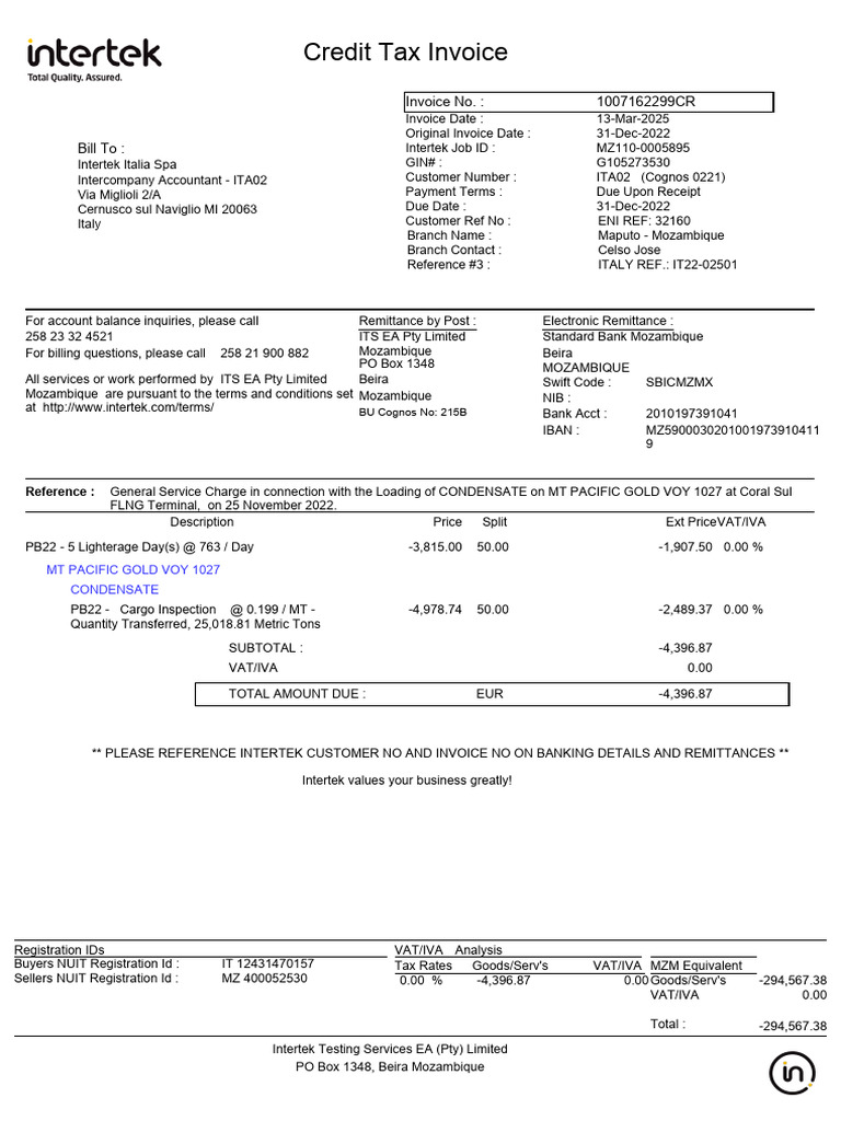 MZ110-0005895 1007162299CR Invoice | PDF | Invoice | Value Added Tax