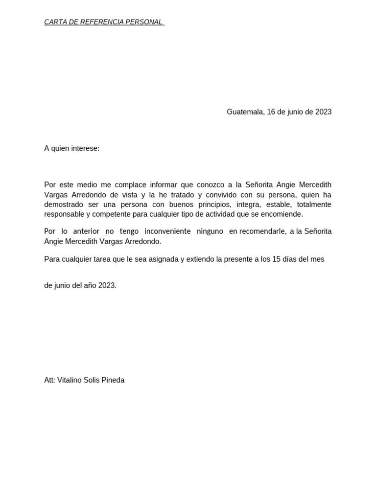 Carta de Referencia Personal y Laboral | PDF