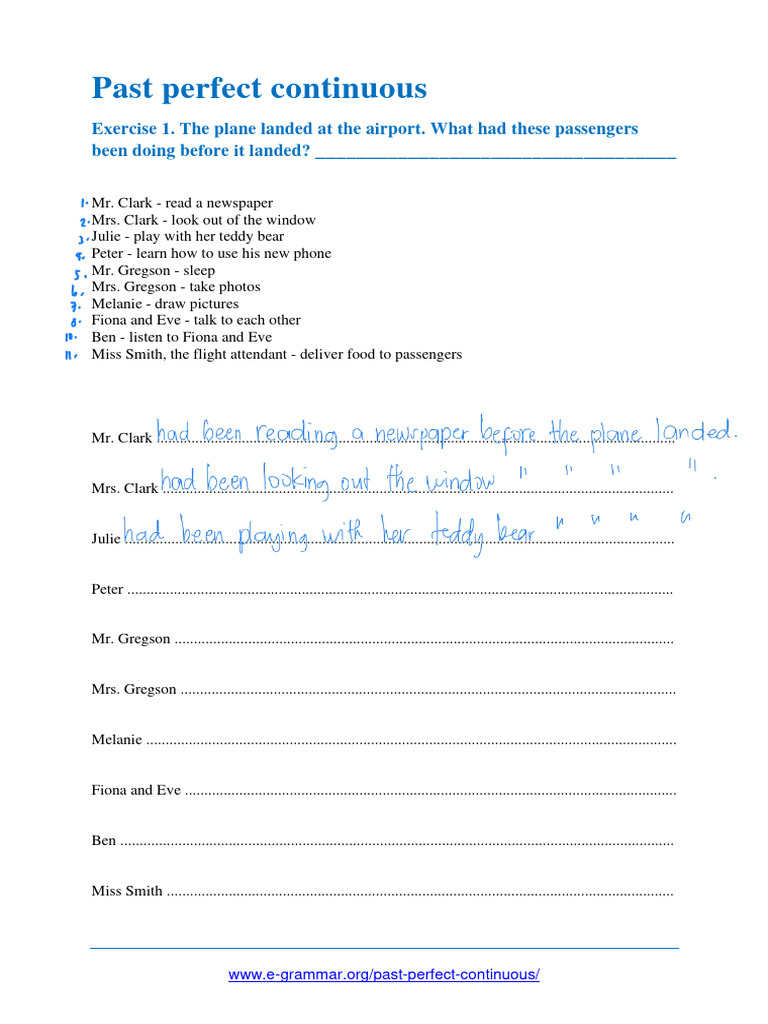 Past Perfect Continuous Exercises with Answers | PDF