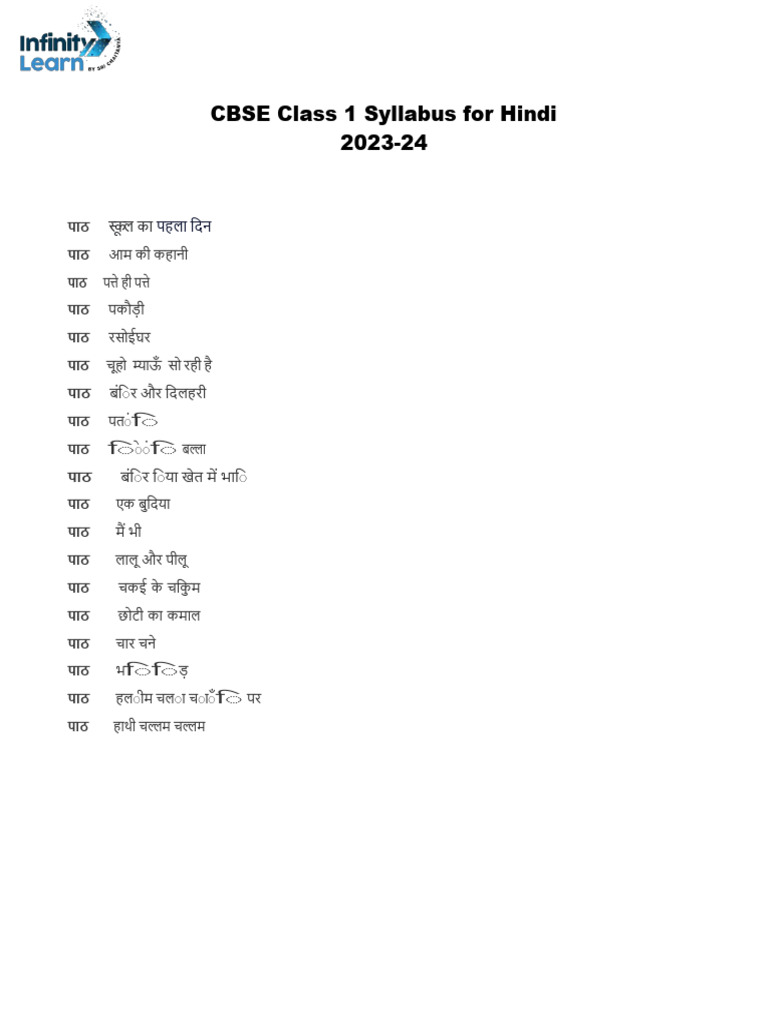 CBSE Syllabus For Class 1 Hindi | PDF