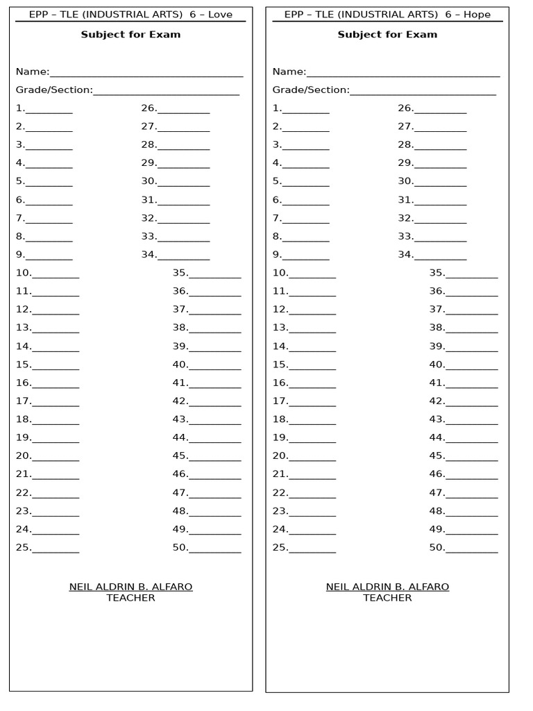 Answer Sheet For Exams | PDF