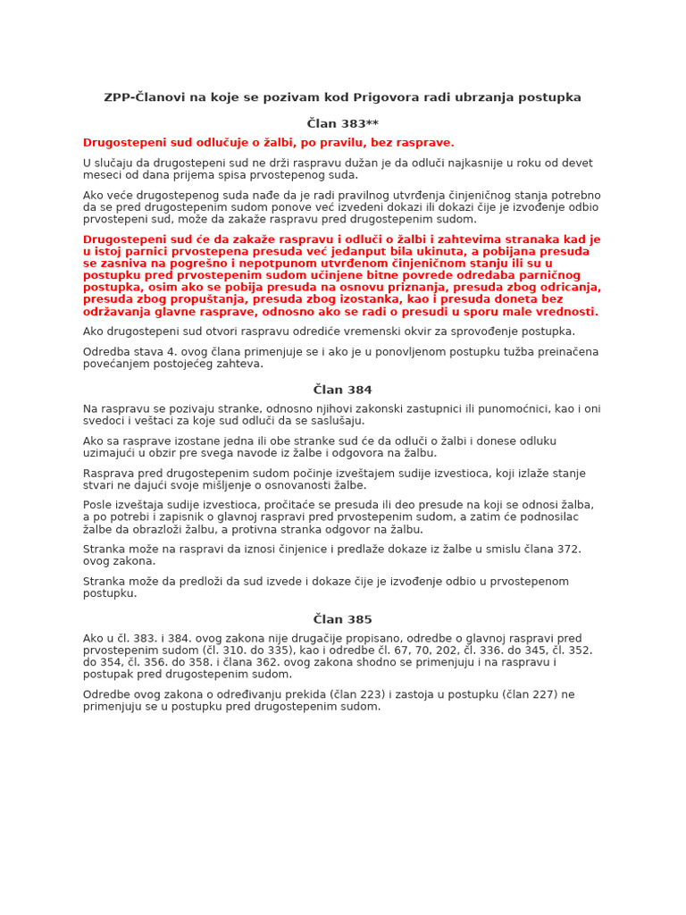 ZPP-članovi Kod Kojih Se Pozivam U Postupku Po Zalbi-Prigovor Radi Ubrzanja Postupka | PDF