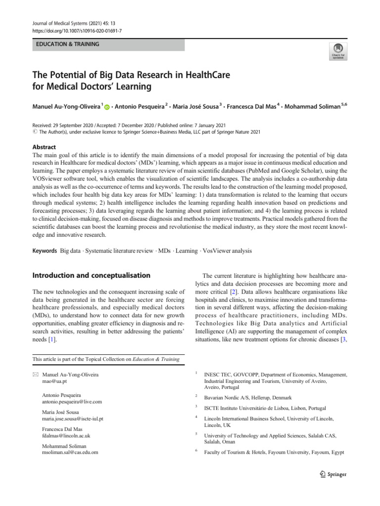 The Potential of Big Data Research in HealthCare For Medical Doctors' Learning | PDF | Big Data ...