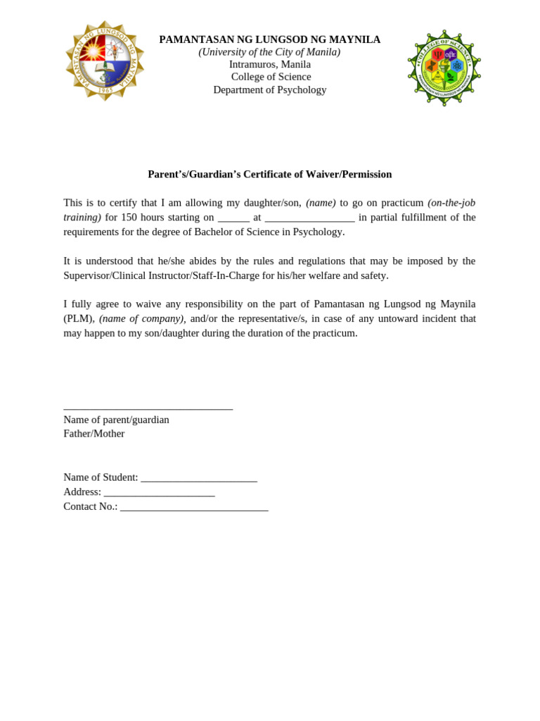 OJT_Parents-Waiver-Template | PDF