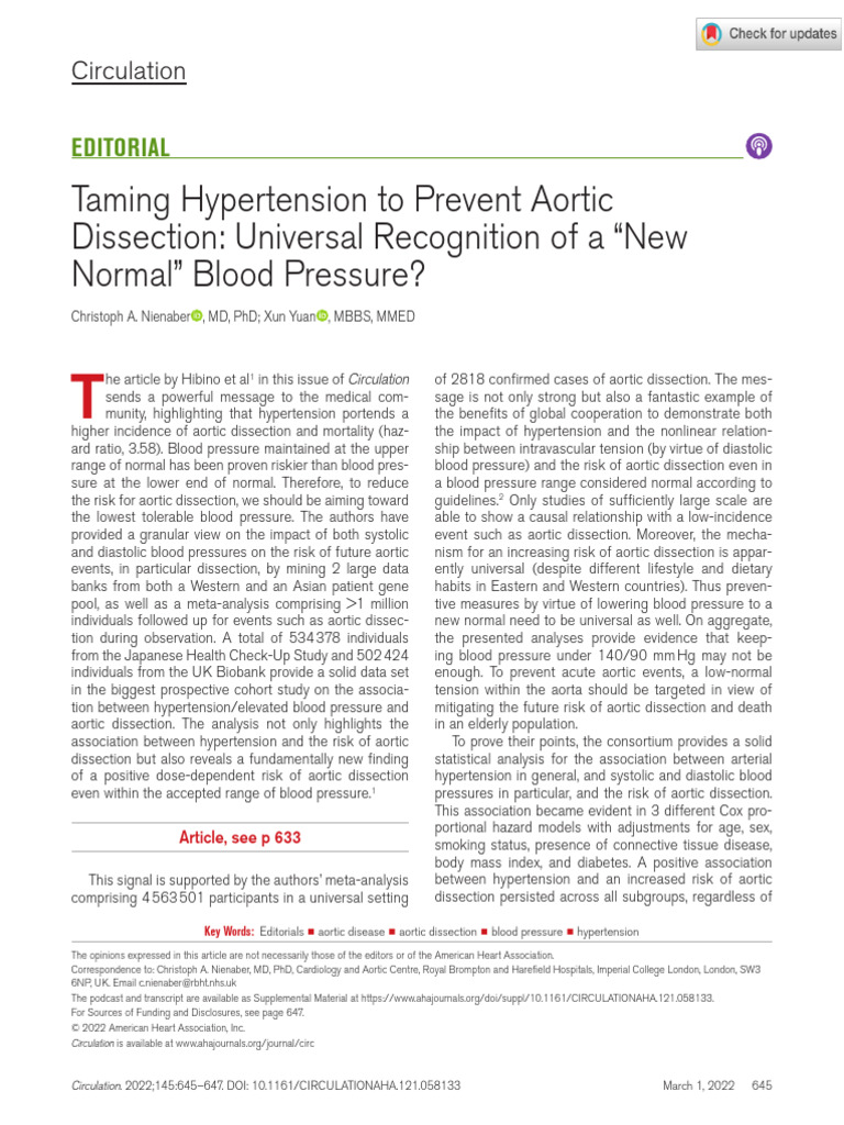 Taming hypertension to prevent aortic dissection universal recognition ...