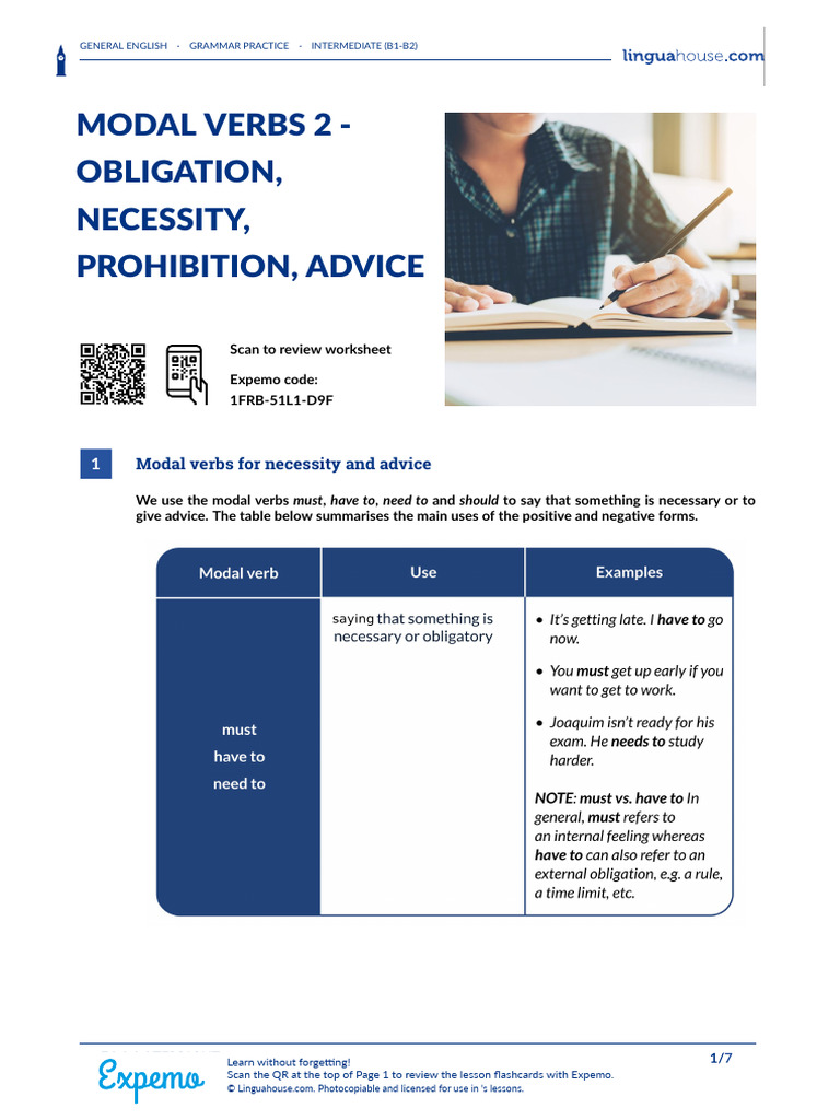 Modal Verbs: Obligation & Advice Exercises | PDF
