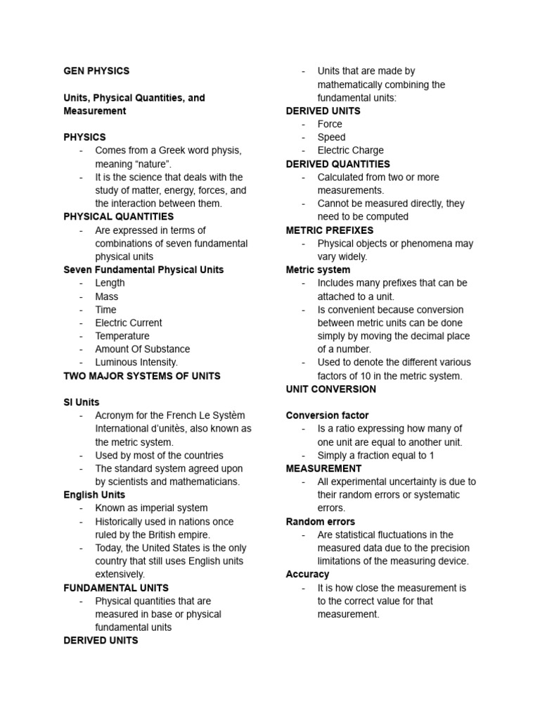 Gen Physics Midterm Reviewer | PDF | Force | Velocity