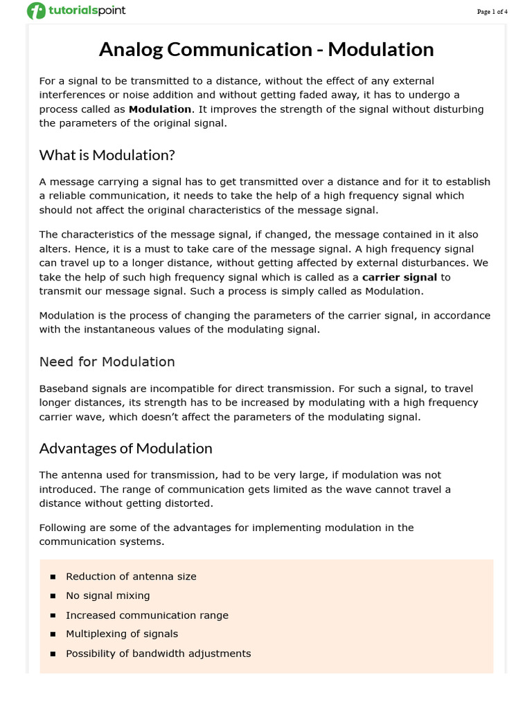 Analog Communication Modulation Pdf Modulation Amplitude