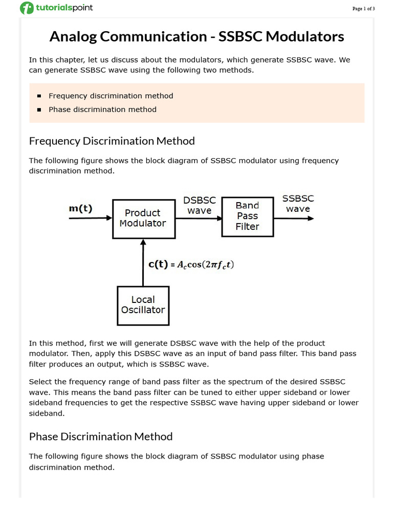 Analog Communication - SSBSC Modulators | PDF | Frequency Modulation | Modulation