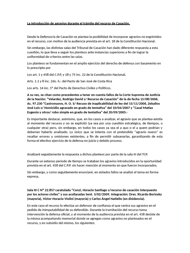 Agravios en Recurso de Casación: Análisis | PDF | Debido al proceso ...