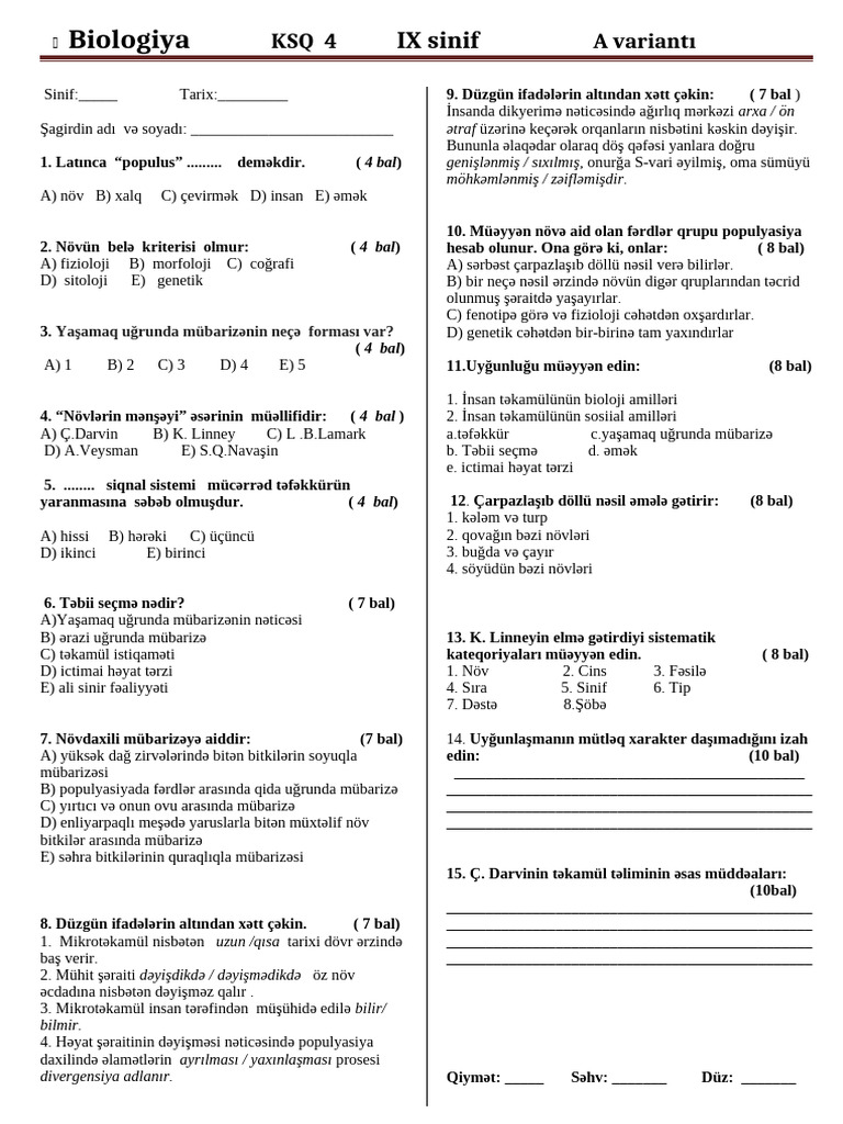 9 Sinif KSQ 4 A | PDF