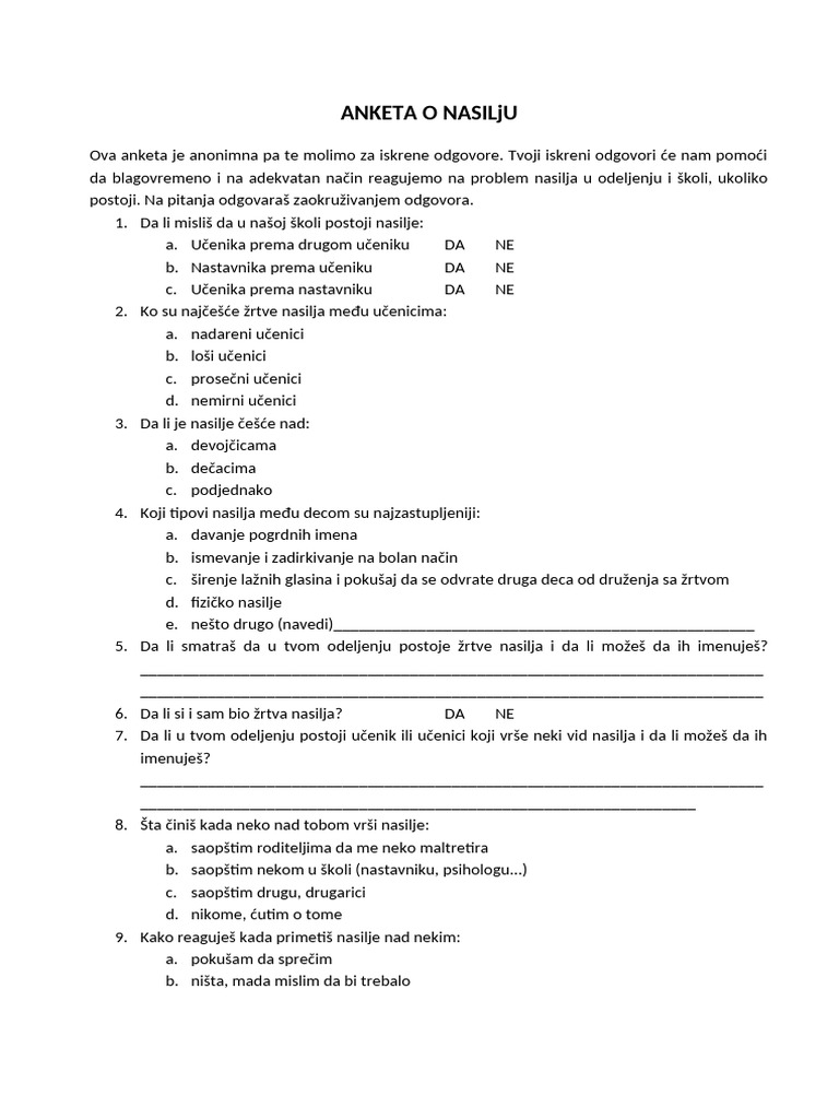 Anketa o Nasilju | PDF