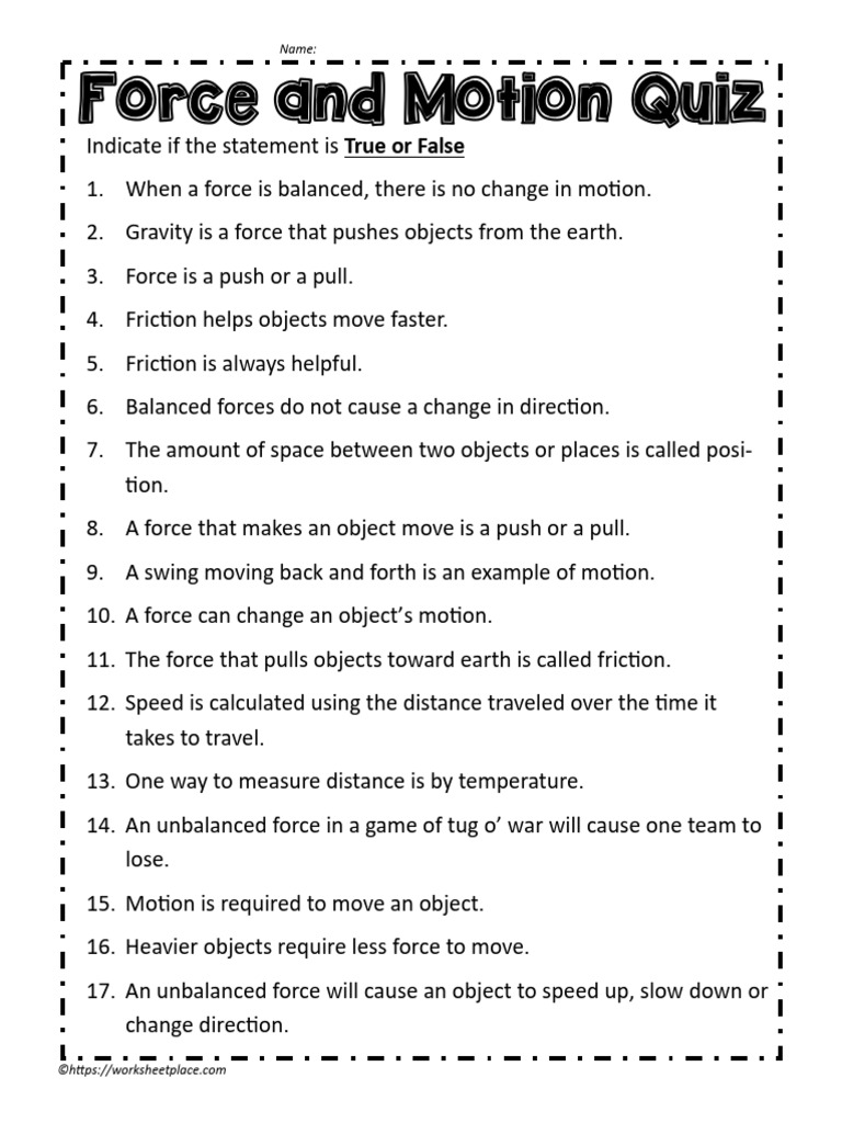 Force and Motion Quiz Answers | PDF