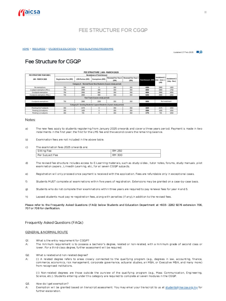 Chartered Secretaries Malaysia (MAICSA) | PDF | Fee