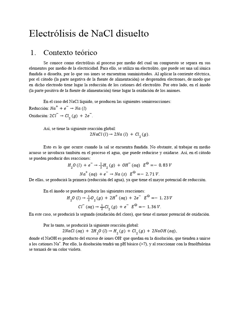 Electrólisis de Una Sal Disuelta | PDF | Redox | Electrólito