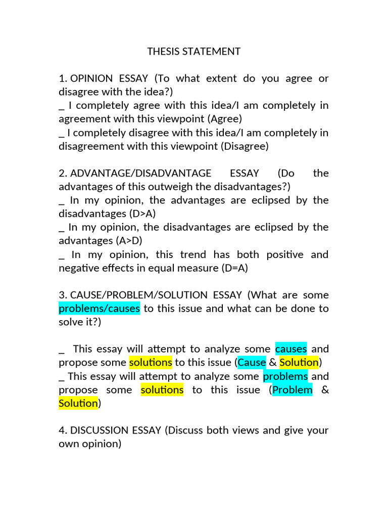 Thesis Statement Model Sentences | PDF